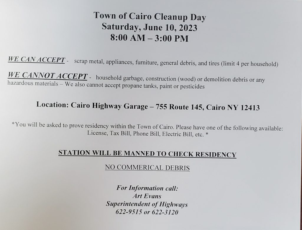Town Clean Up Day June 10, 2023 | Town of Cairo